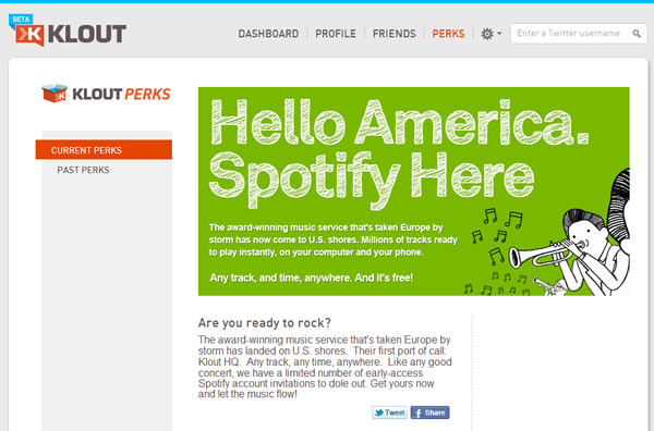 Spotify Partners With Klout To Invite Key Influencers | TechFruit